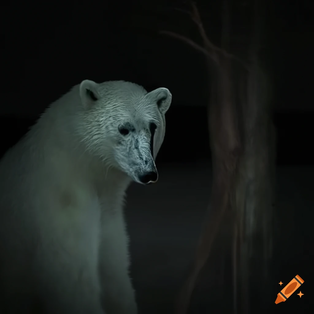 Distorted polar bear in the darkness