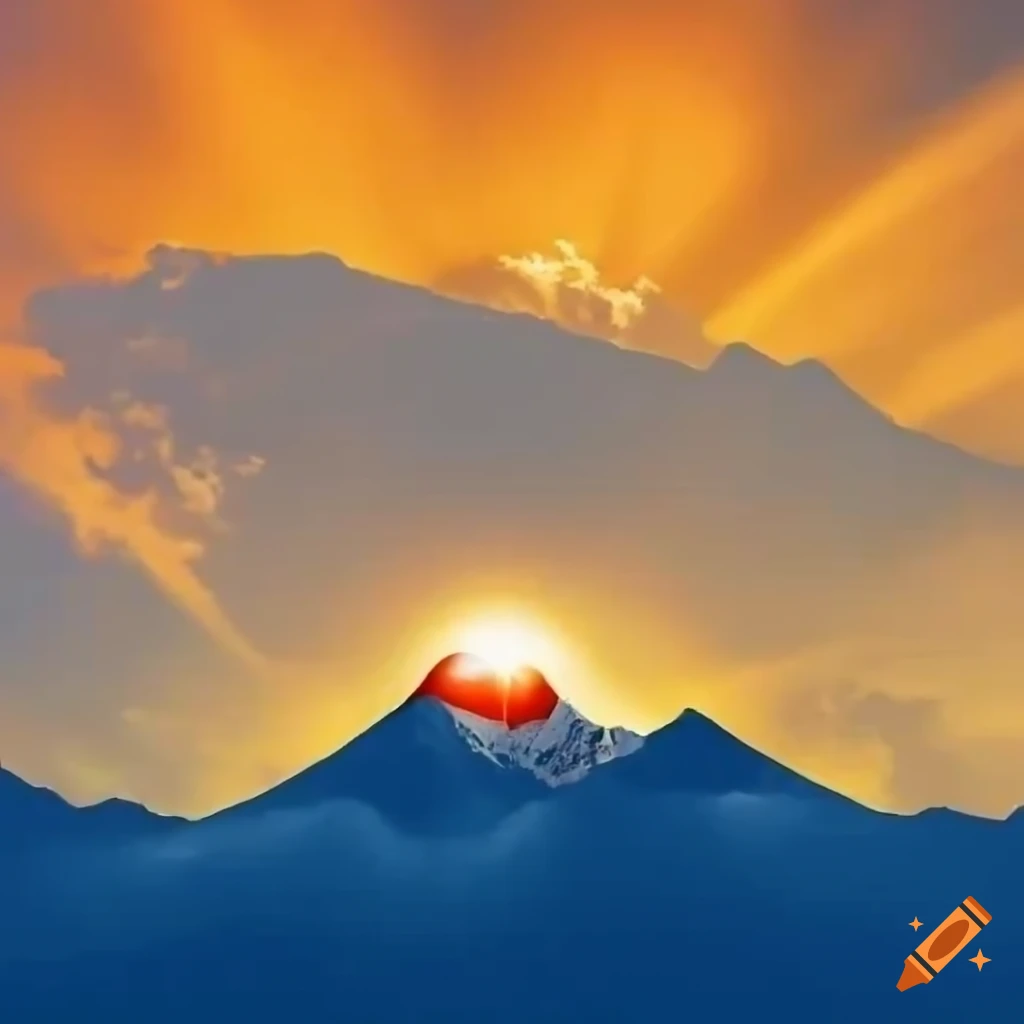 Majestic sunrise over mountains with birds flying on Craiyon