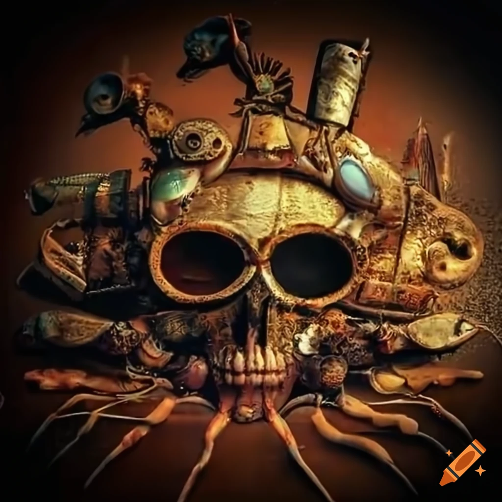 Surreal steampunk artwork with crab-like machines on the beach on Craiyon