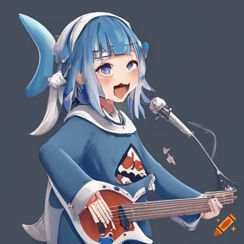 Vintage footage of shark vtuber eating mac and cheese on Craiyon