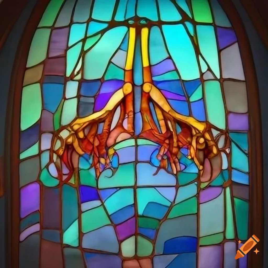 Stained glass artwork of human anatomy