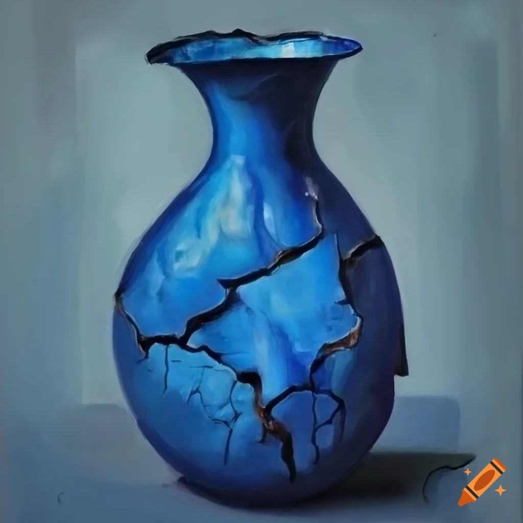 Painting of a cracked blue vase on Craiyon