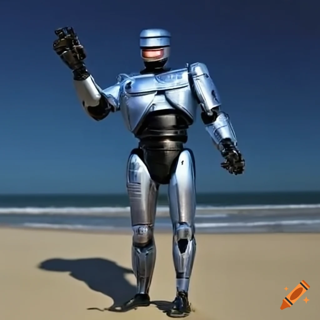 Robocop enjoying the beach on Craiyon