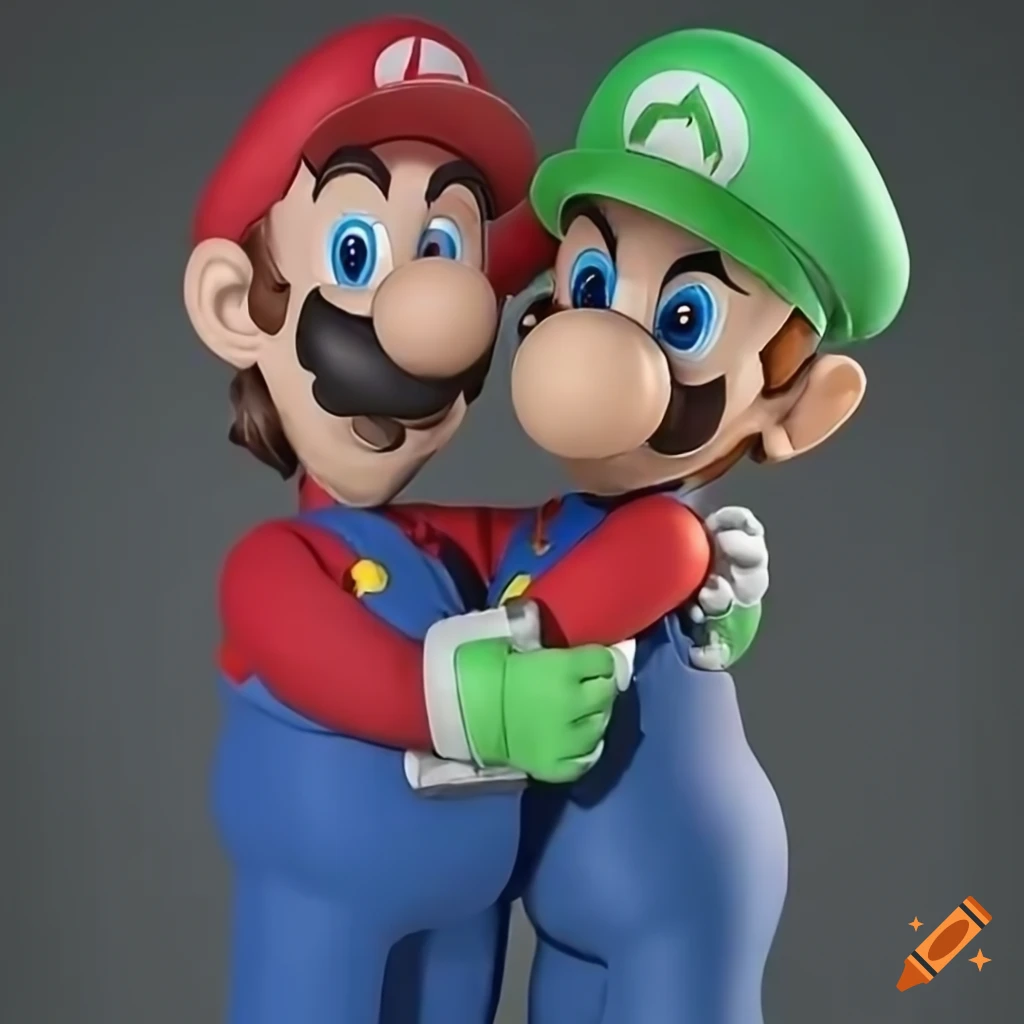 Digital art of Luigi and Mario hugging on Craiyon