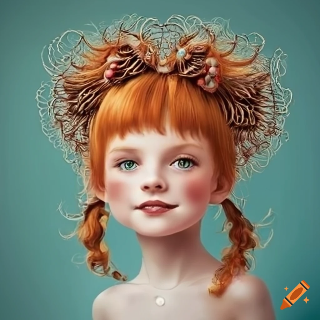 Illustration of cute ginger-haired girls with unique embellishments
