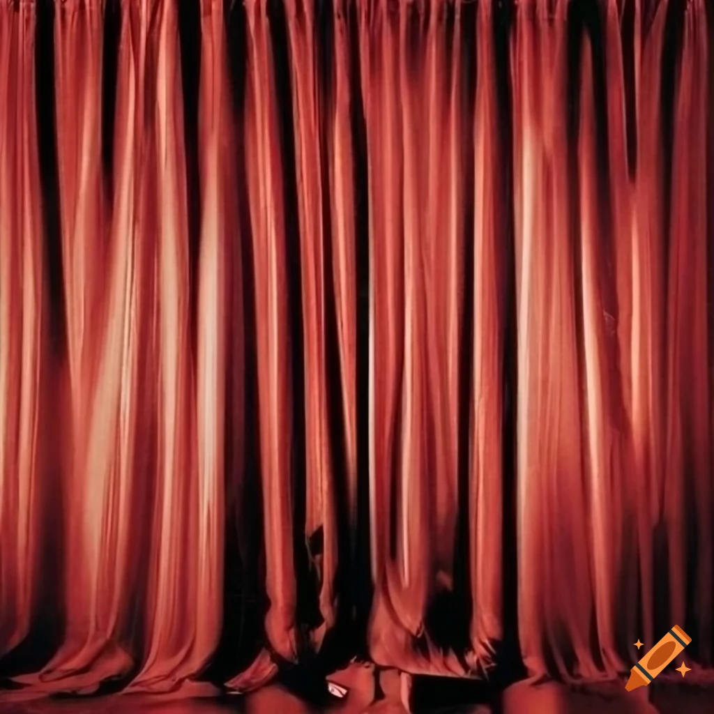 Fisheye photo of shiny red curtains from the 1920s on Craiyon