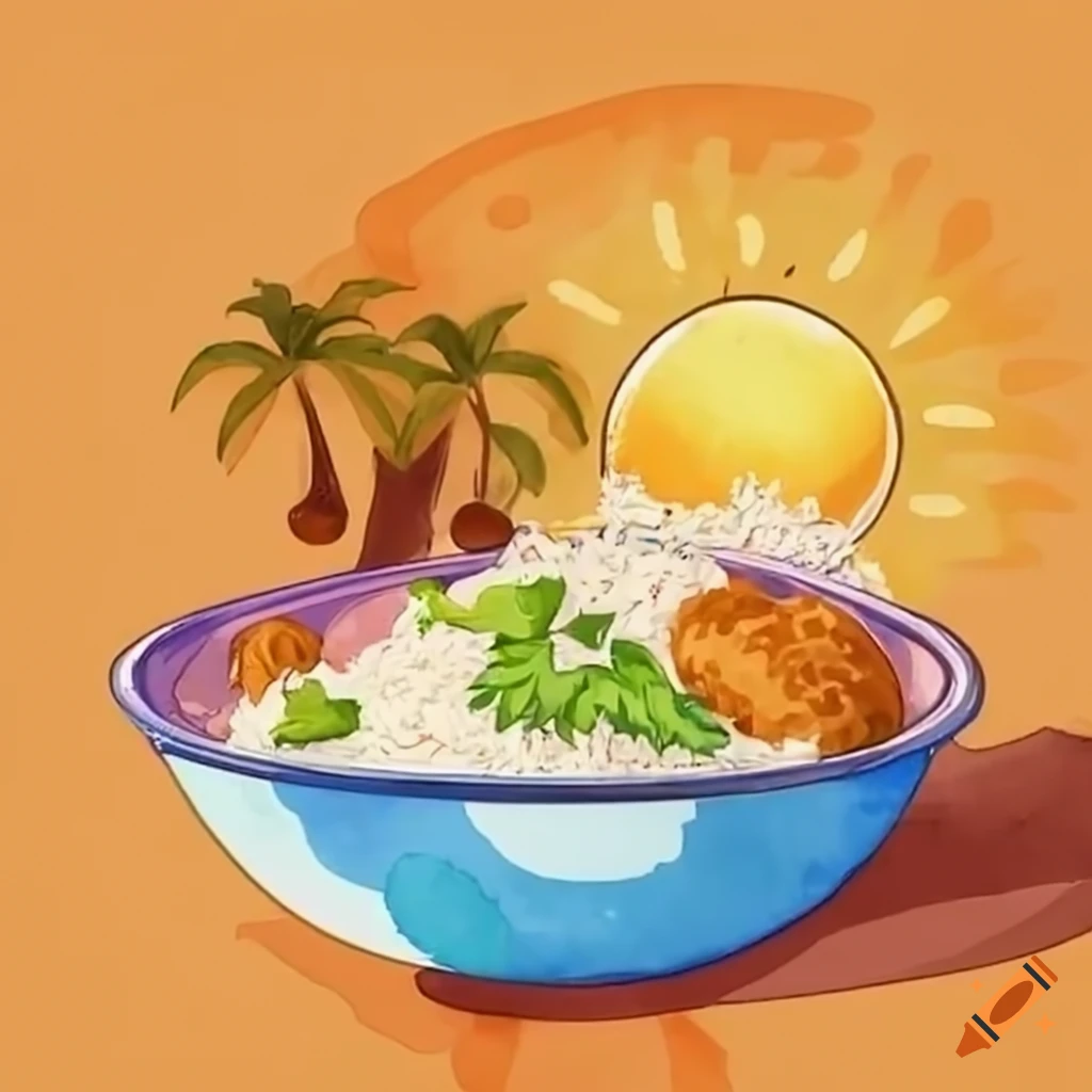 Delicious chicken nuggets with rice in a sunny garden on Craiyon