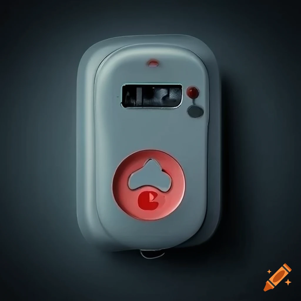 Sleek grey defibrillator mounted on home wall on Craiyon