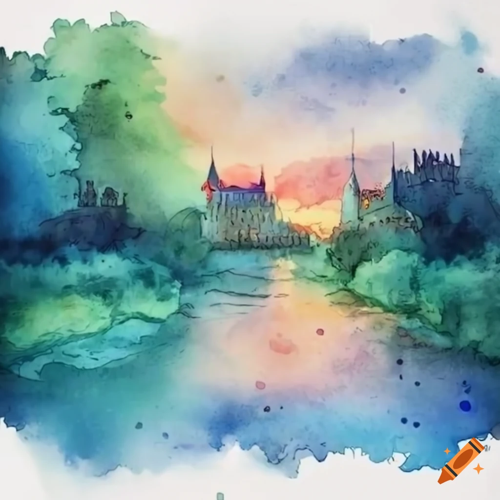 Anime castle near a river on Craiyon