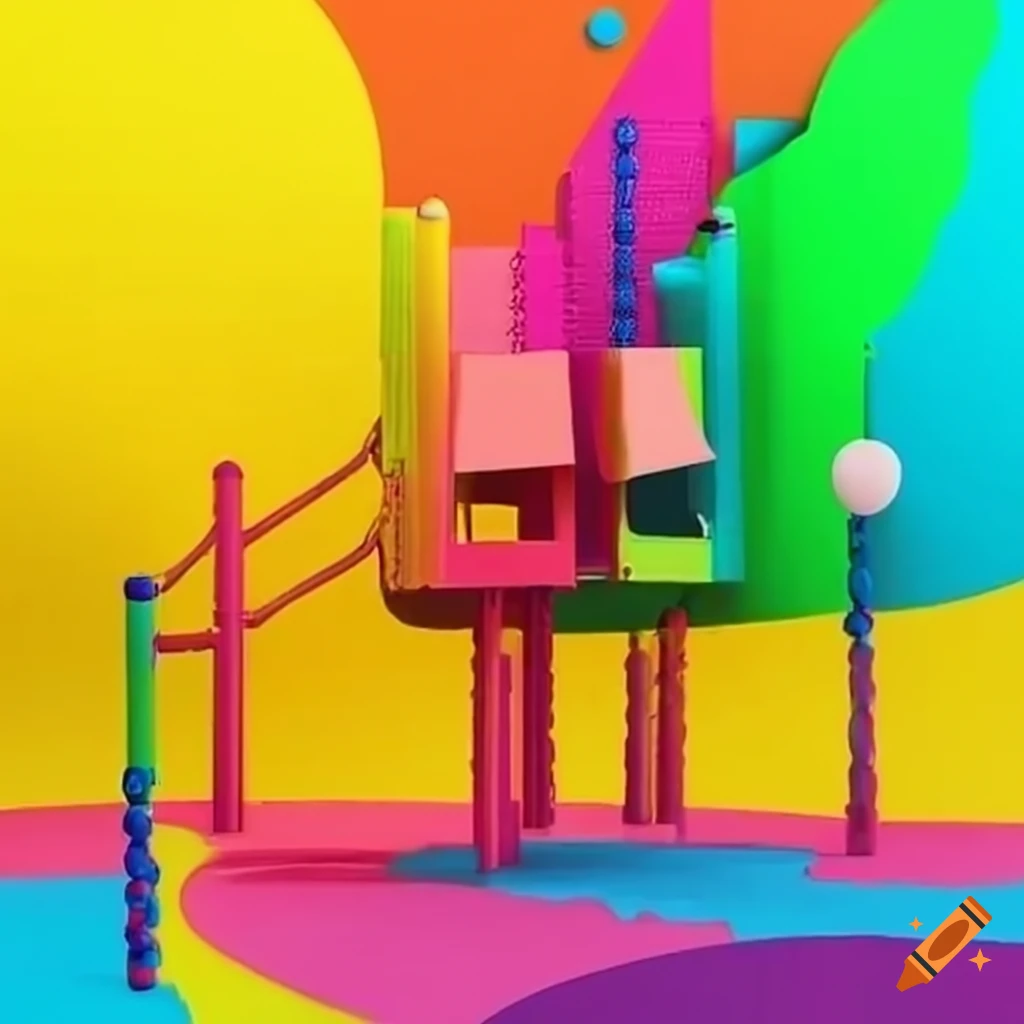 Surrealist playground with vibrant colors