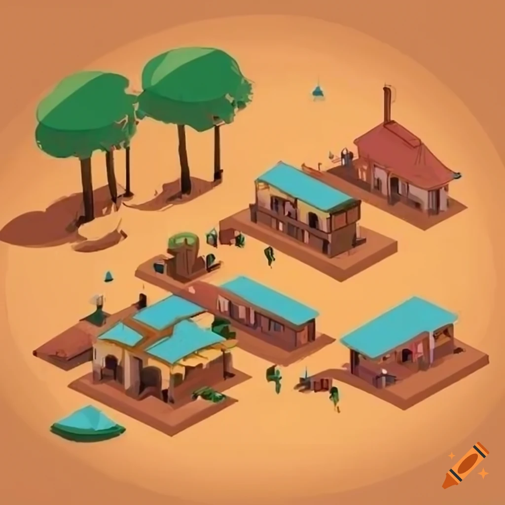 Isometric view of an african desert village on Craiyon