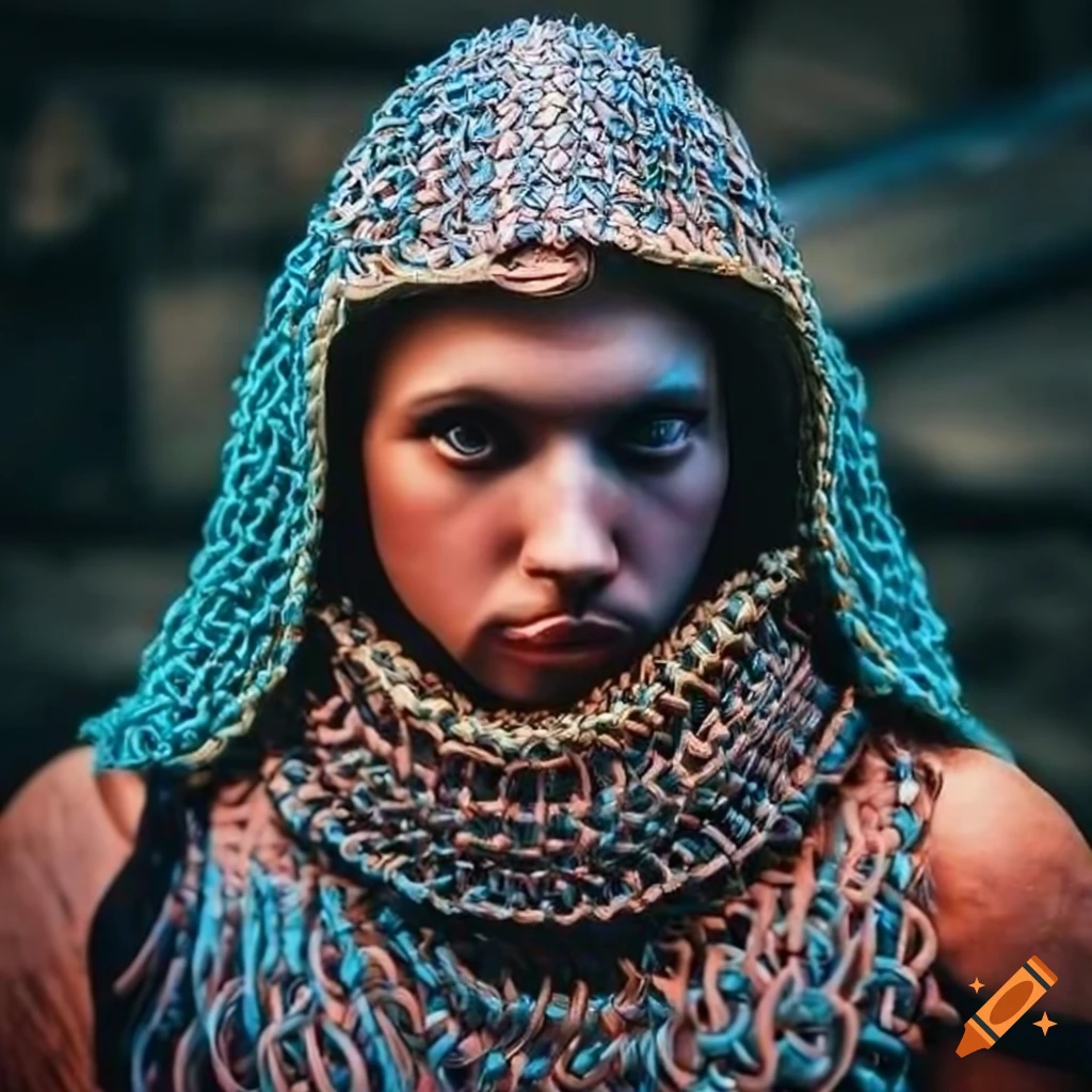 Colorful knitted chainmail armor on Craiyon