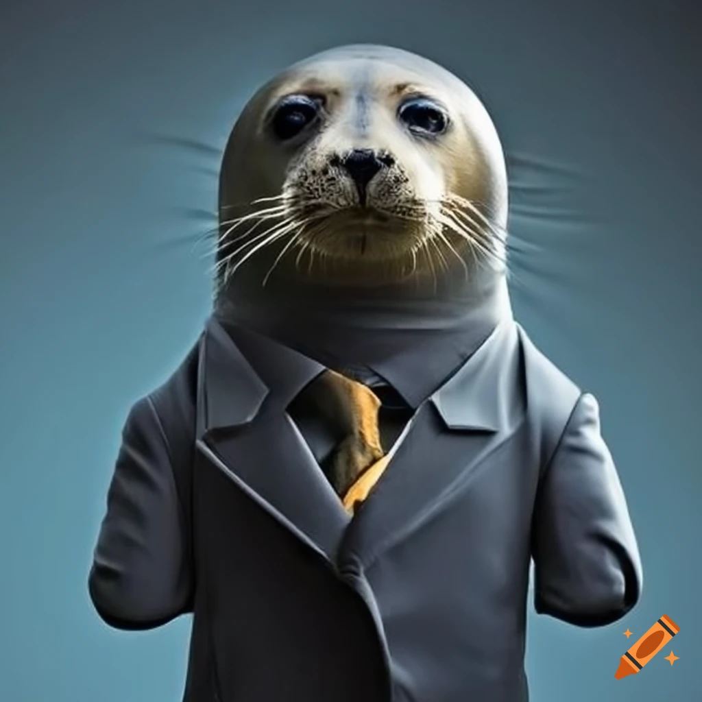 Seal wearing a suit and tie on Craiyon
