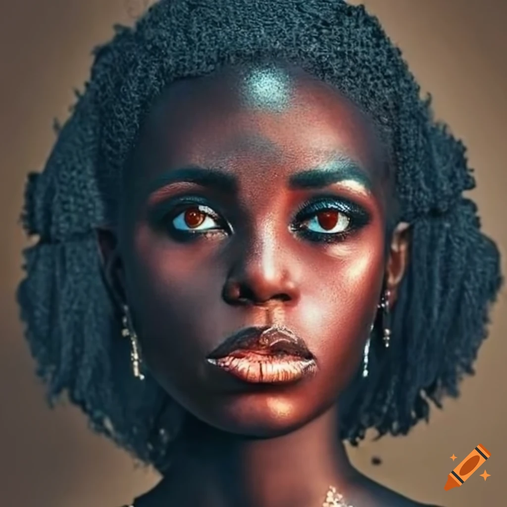 Portrait of a black woman with jet black hair on Craiyon