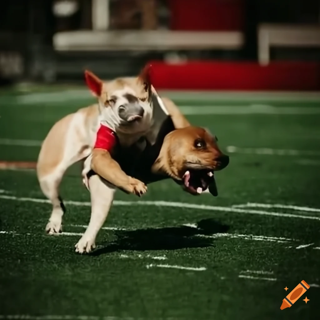 Dog playing american football on Craiyon