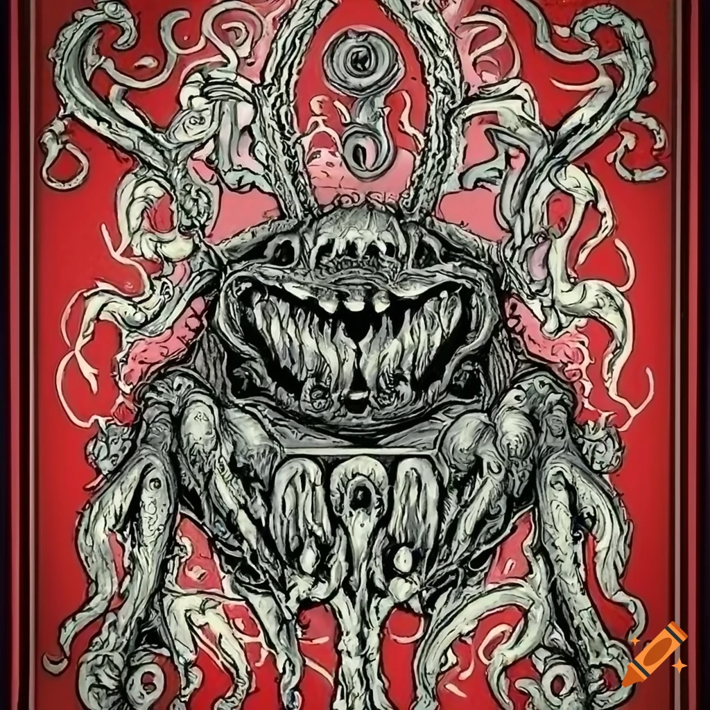 Coat of Arms with a Lovecraftian frog design on Craiyon