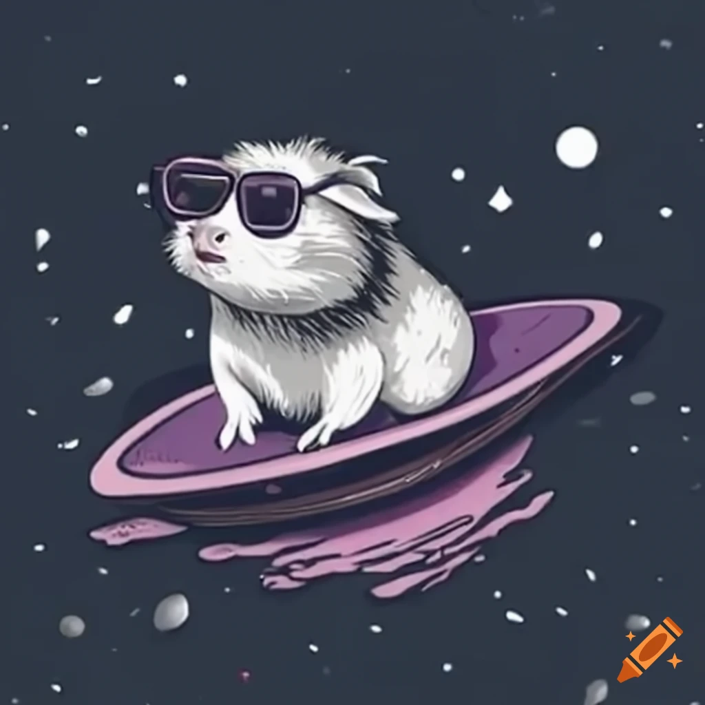 Guinea pig surfing in space with sunglasses on Craiyon