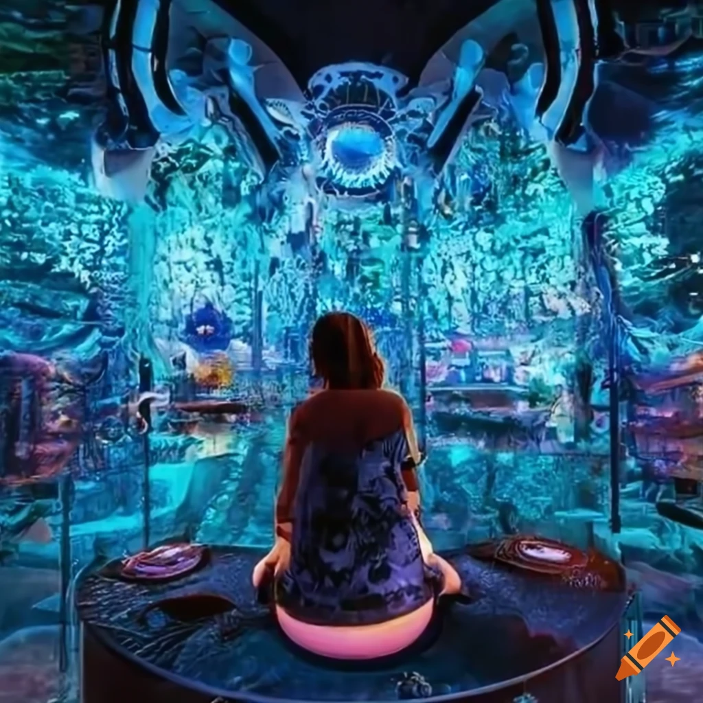 Immersive installation in a futuristic theme park on Craiyon