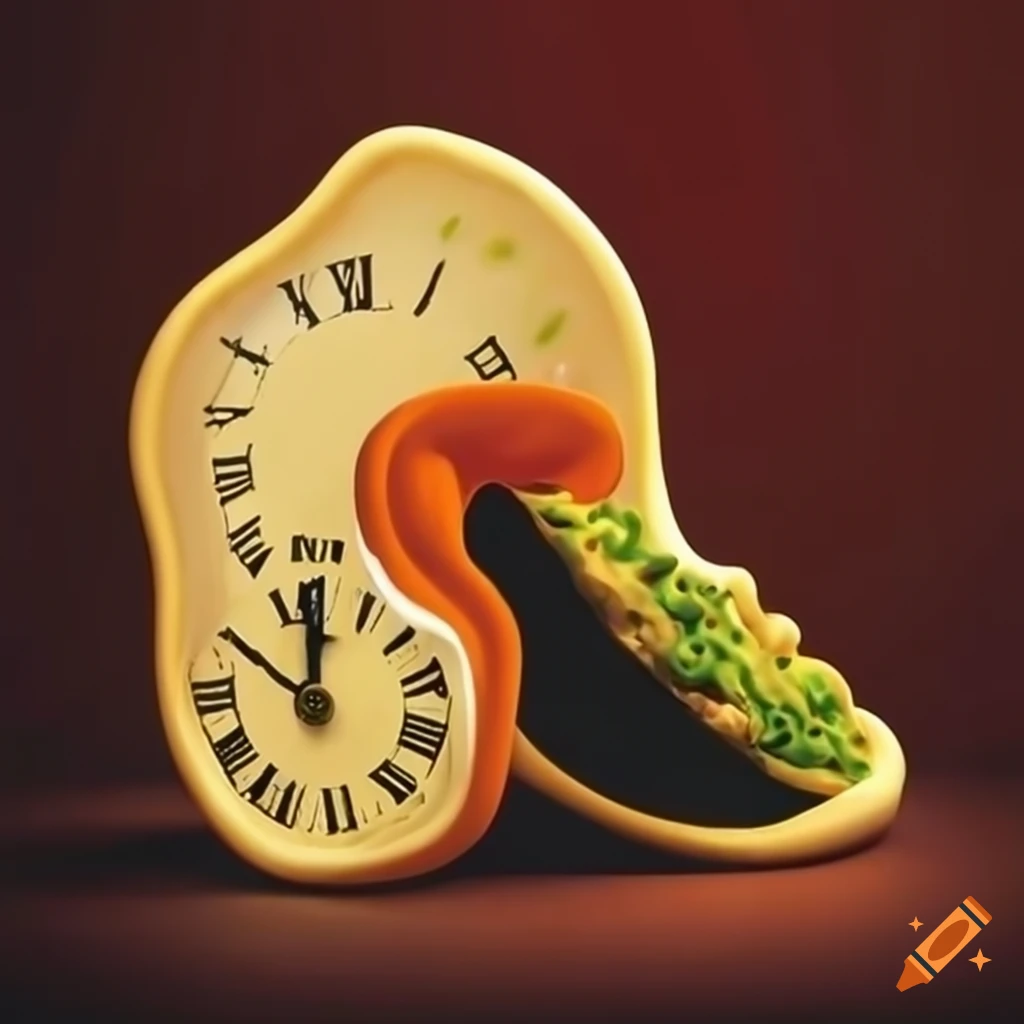 Surreal melting taco clock inspired by salvador dali on Craiyon
