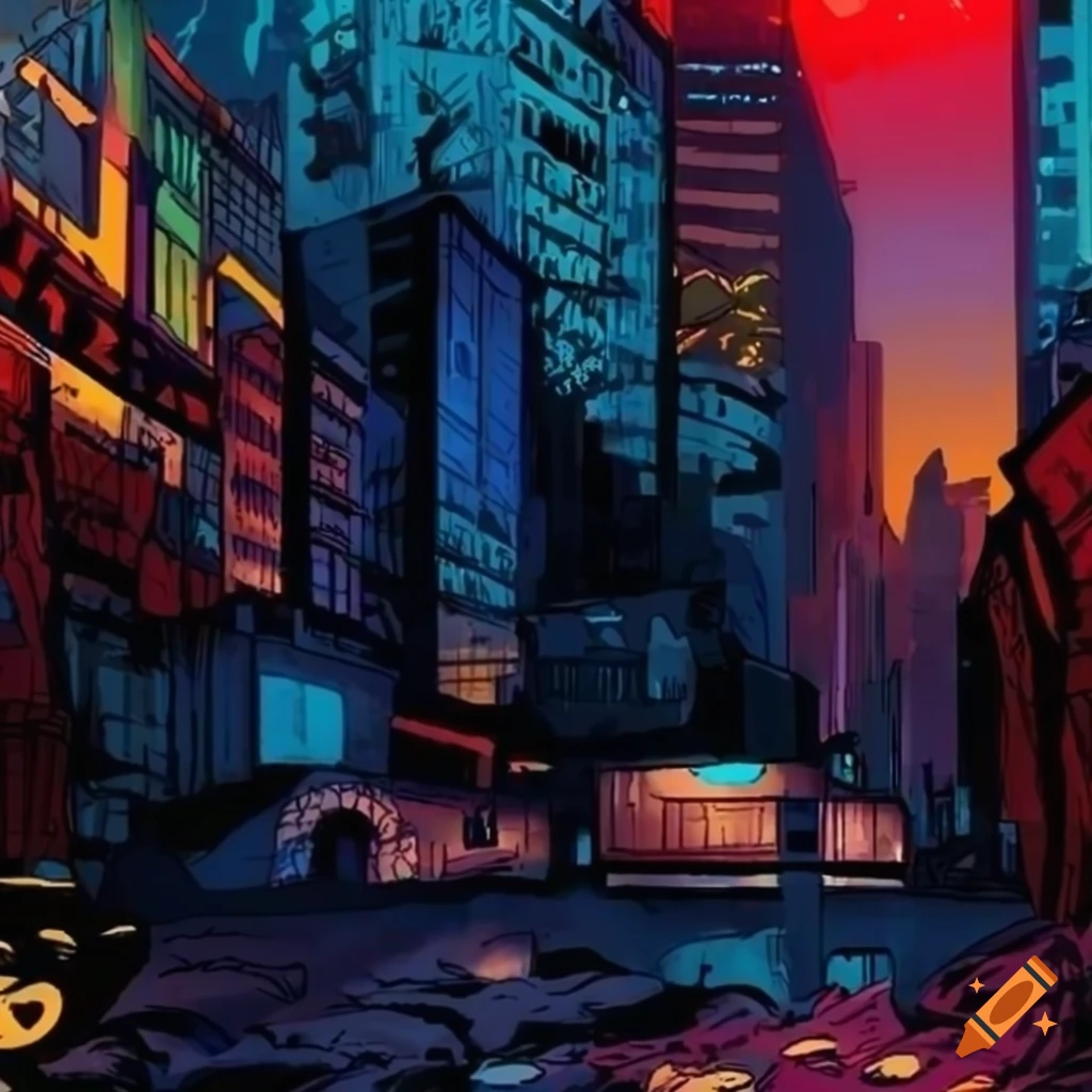 Comic-style cityscape background