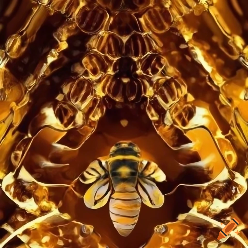 Artistic honey bee hive with queen bee in hexagon patterns on Craiyon