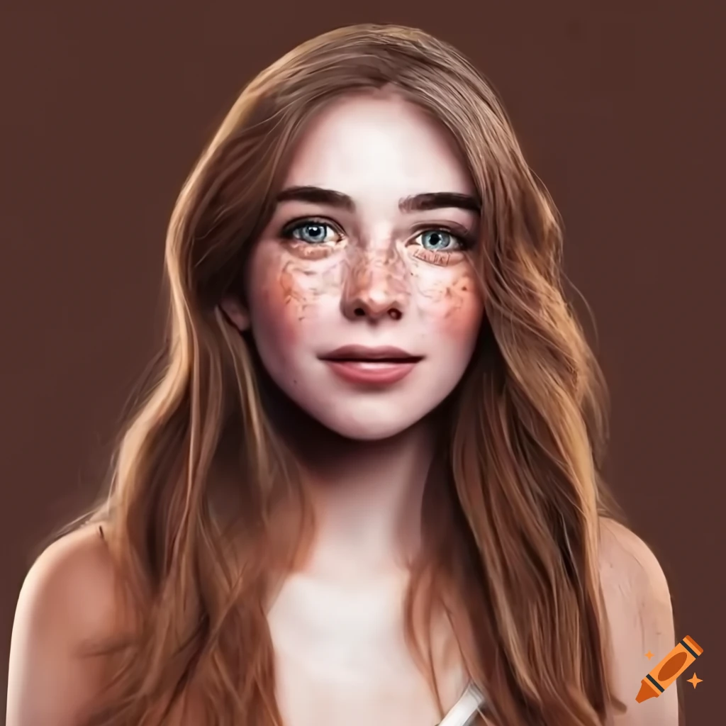 Portrait of a beautiful young woman with freckles and chestnut hair on ...