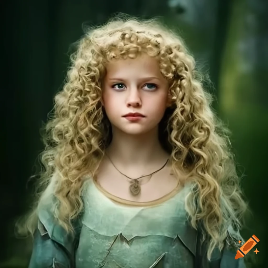 Illustration Of A Dreamy Woodland Elf Girl With Blond Curly Hair On Craiyon
