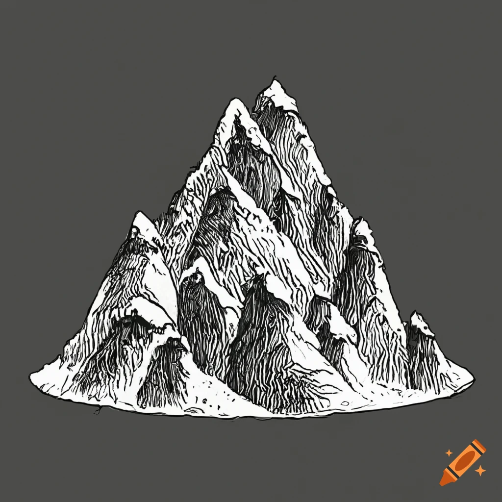Black and white ink art of mountains on Craiyon