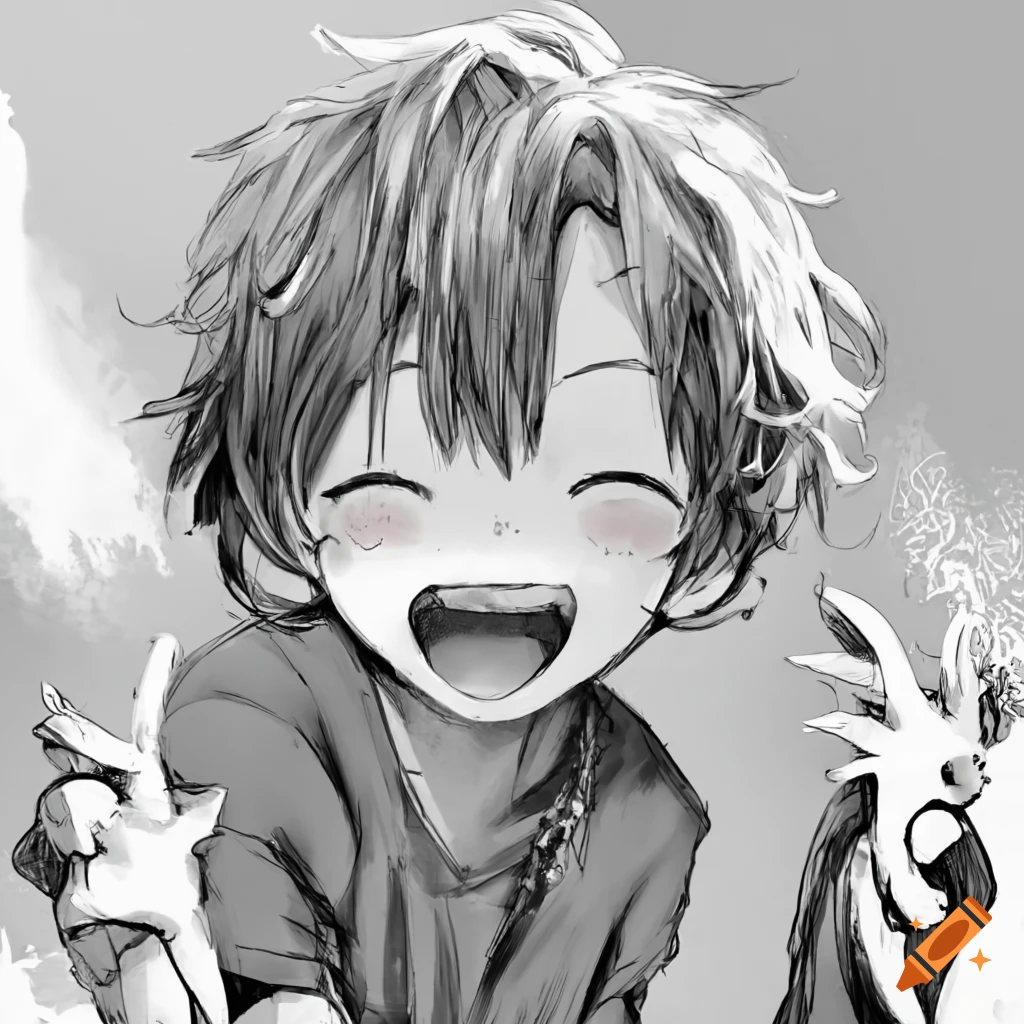 Anime kid laughing and enjoying tickle experience on Craiyon