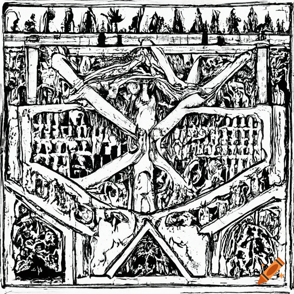 Distorted schematic of a medieval apocryphal garden on Craiyon