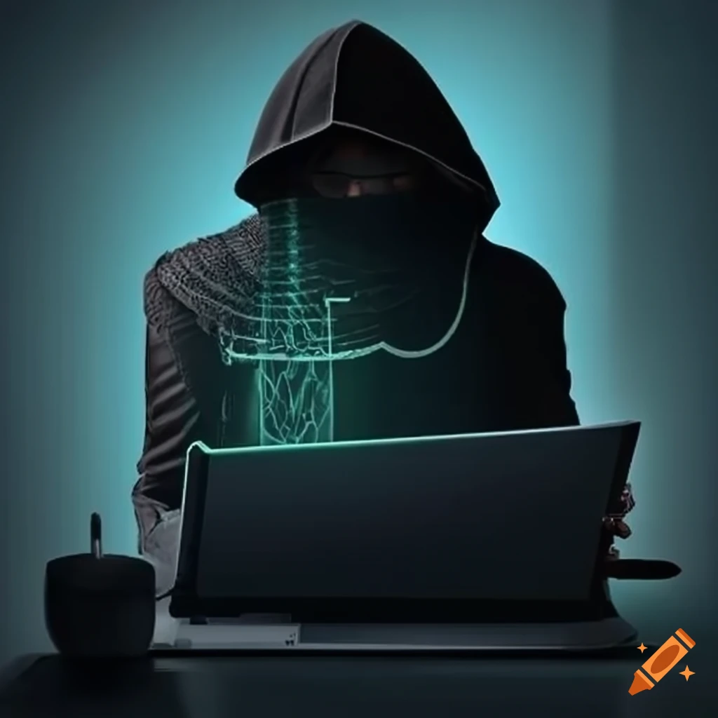 V for vendetta looking at hacked computer screen on Craiyon