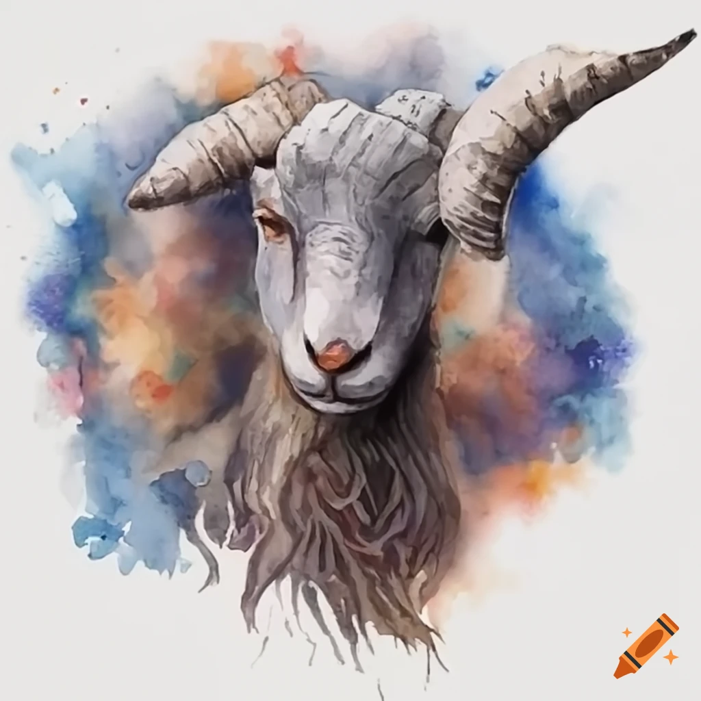 Watercolor painting of a beautiful goat on a white background on Craiyon