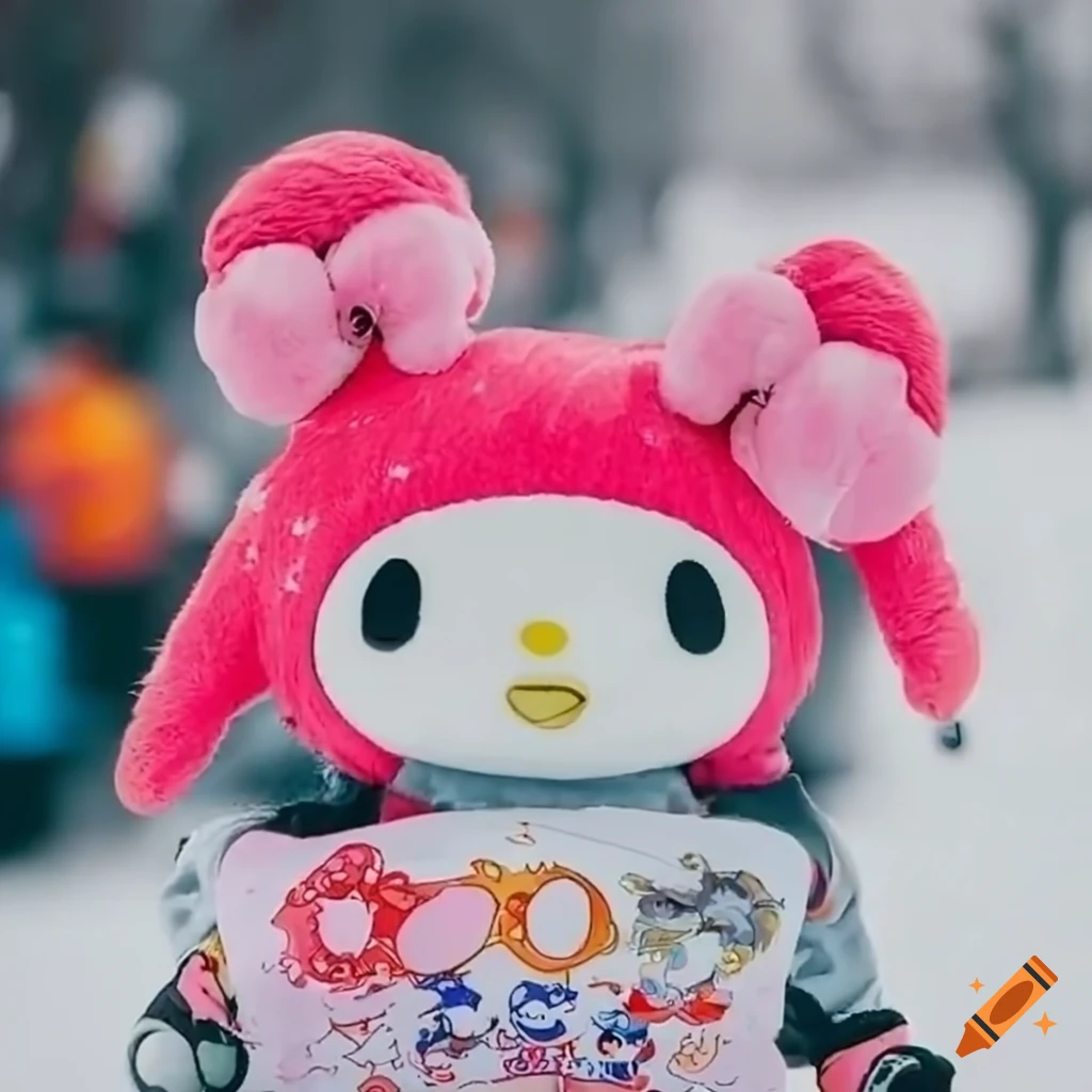 My melody mascot snowboarding in winter x games on Craiyon