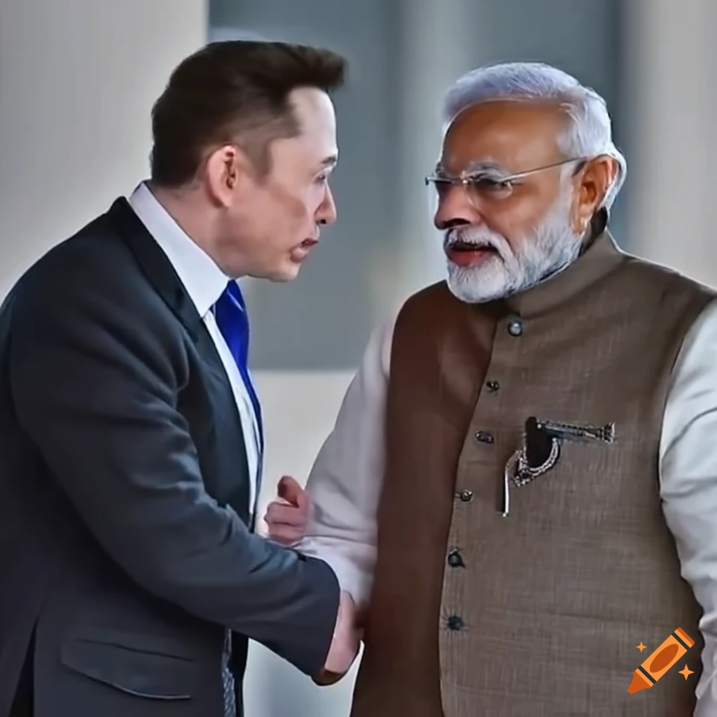 Elon Musk and Narendra Modi shaking hands at a technology conference on ...