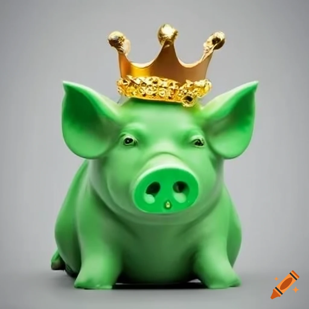 Green plastic pig with golden crown