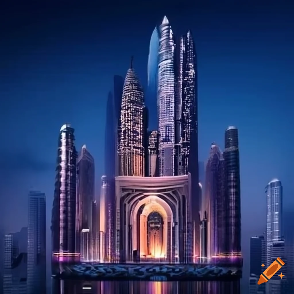 Night view of futuristic buildings in india city on Craiyon