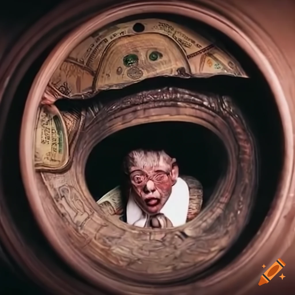 Satirical illustration of greedy men trapping people with money on Craiyon