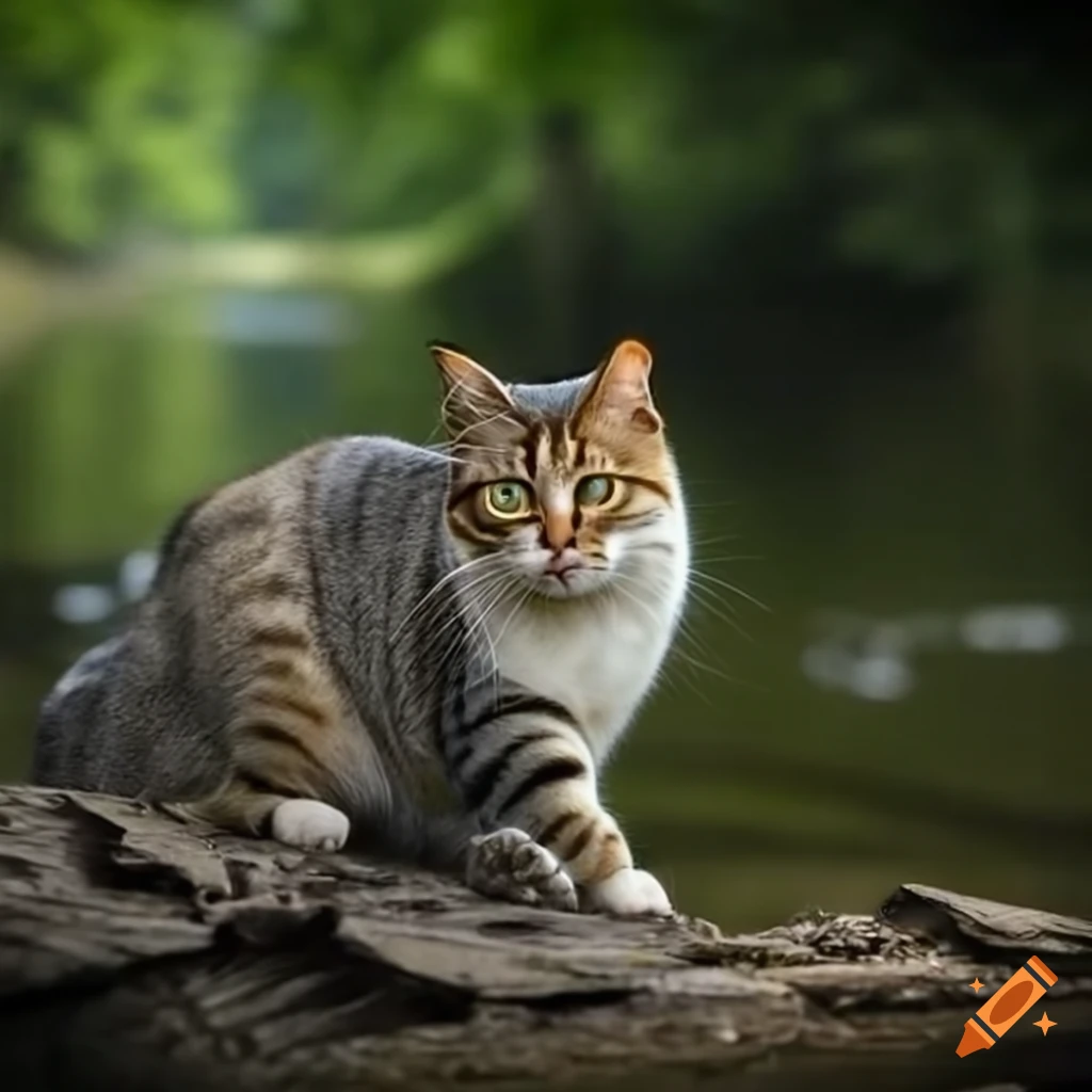 Cat standing in the river