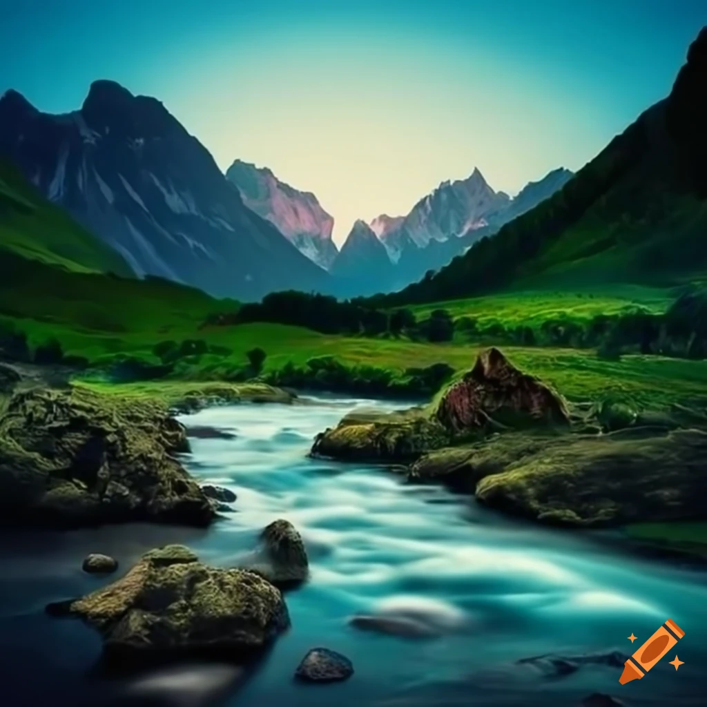 Scenic view of mountains and river