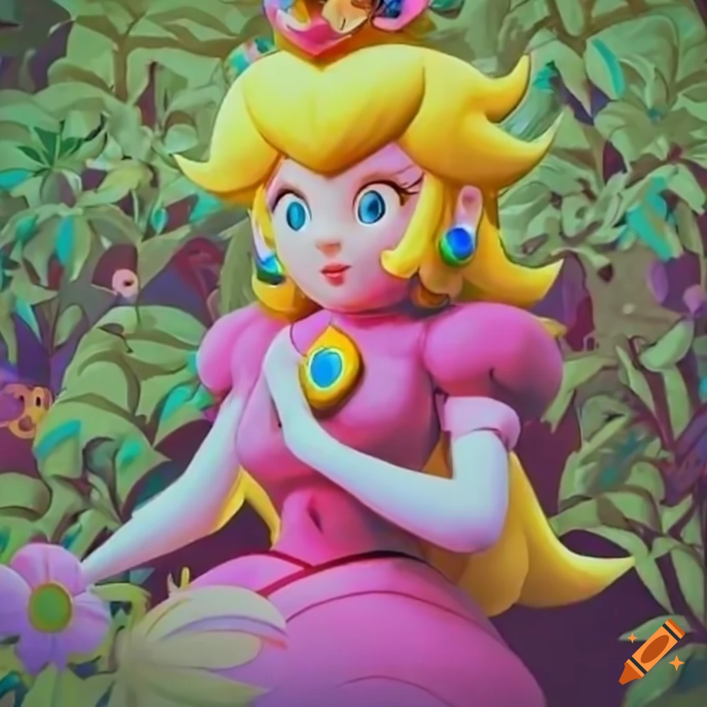 Princess peach with red hair in a zebra pattern dress on Craiyon