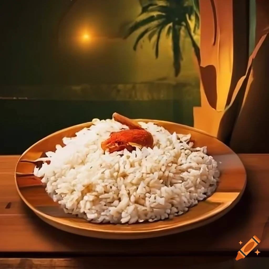 Delicious chicken nuggets with rice in a sunny garden