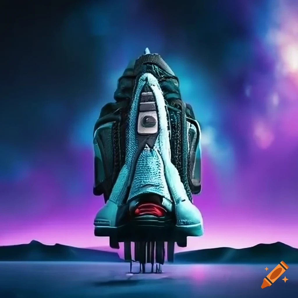 Illustration of a spaceship in a nike sneaker