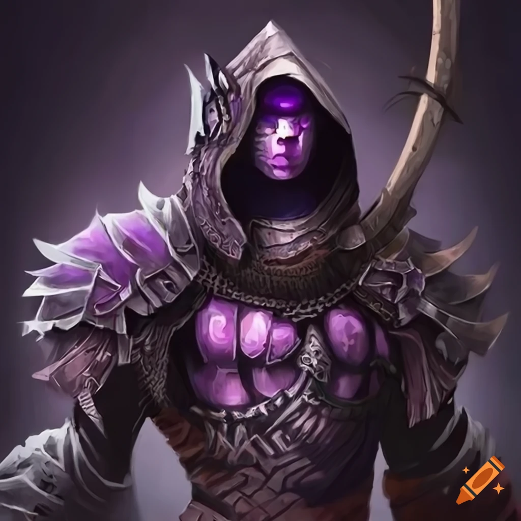 Image of a mysterious warrior with captivating purple eyes on Craiyon