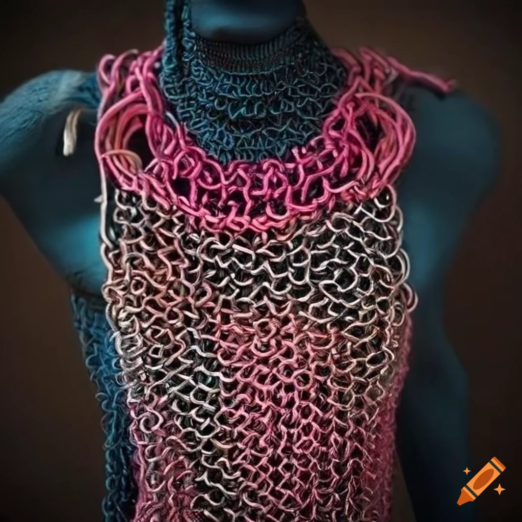 Colorful knitted chainmail armor on Craiyon