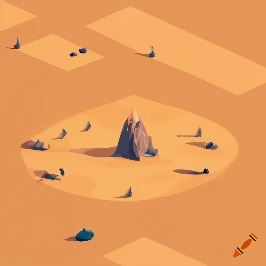 Isometric illustration of a dry desert landscape on Craiyon