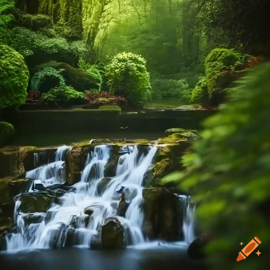 Picture of a beautiful garden waterfall