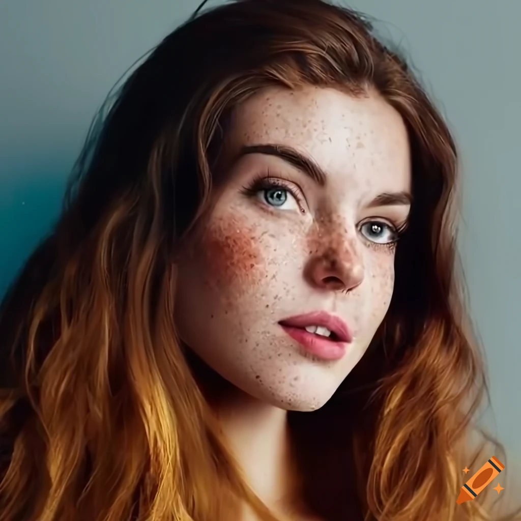 High-resolution portrait of a beautiful woman with freckles on Craiyon