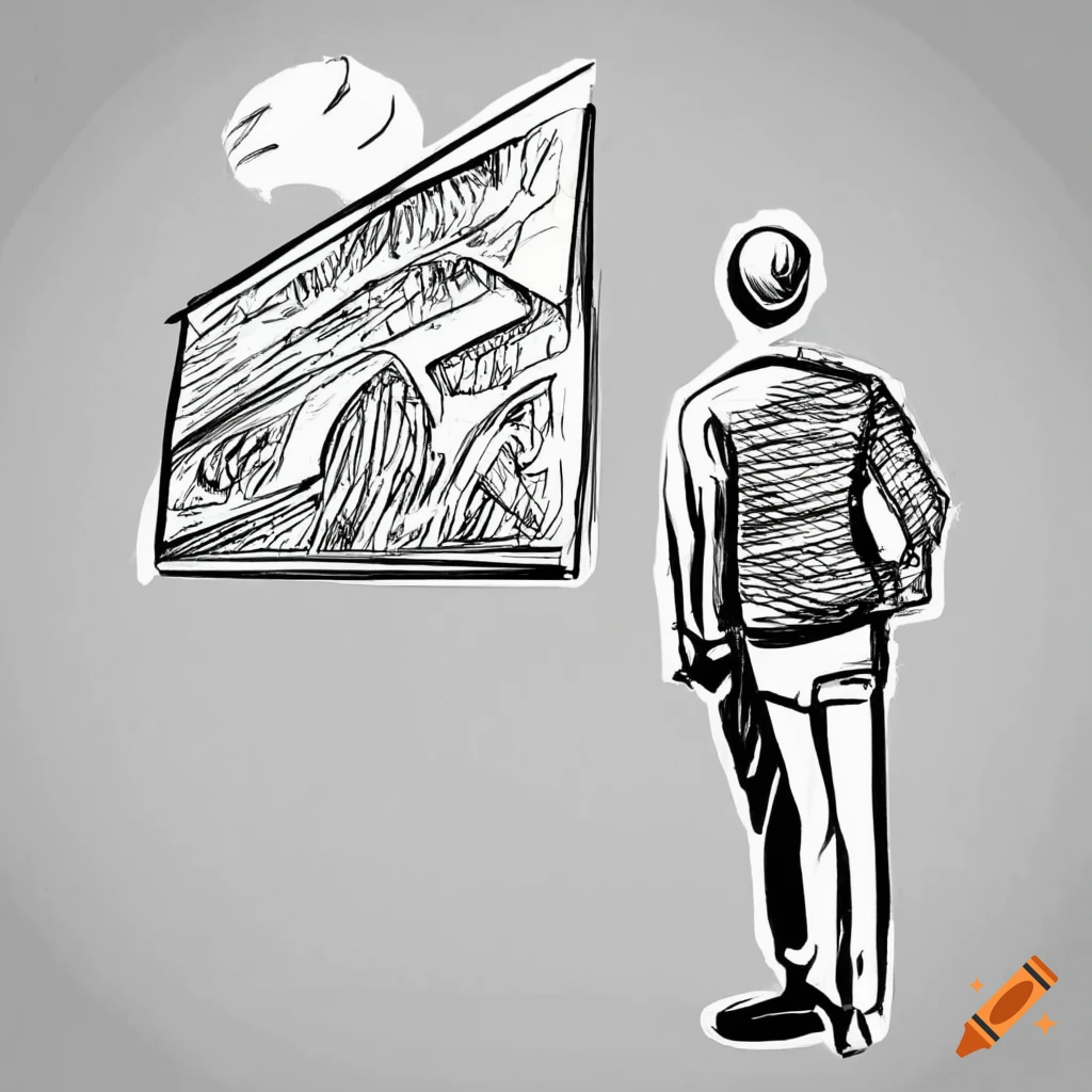 Black and white sketch of a person observing on Craiyon