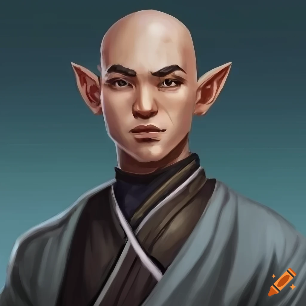 Portrait of a male elf monk in traditional chinese robe on Craiyon