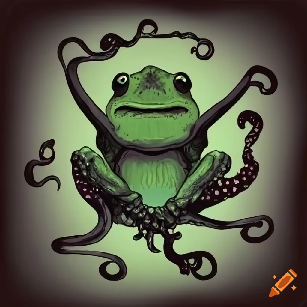 Dark and eerie artwork of a creepy frog with tentacles on Craiyon